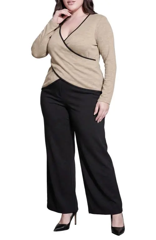 STANDARDS & PRACTICES Contrast Long Sleeve Wrap Front Top