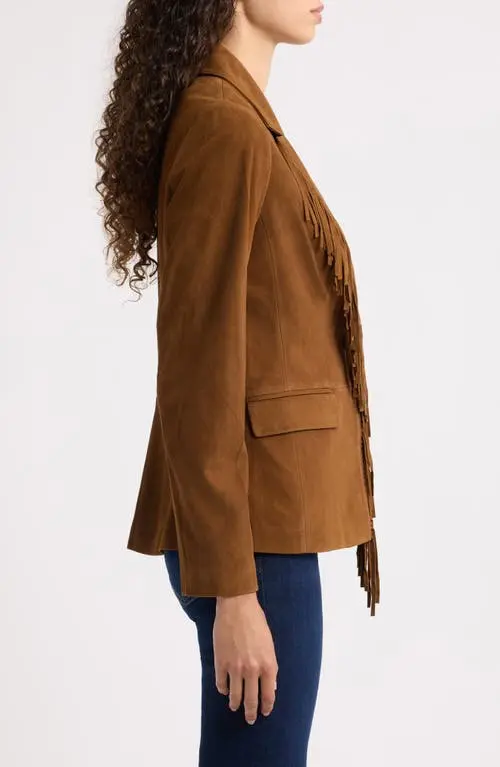 Elie Tahari Adeline Suede Leather Fringe Jacket