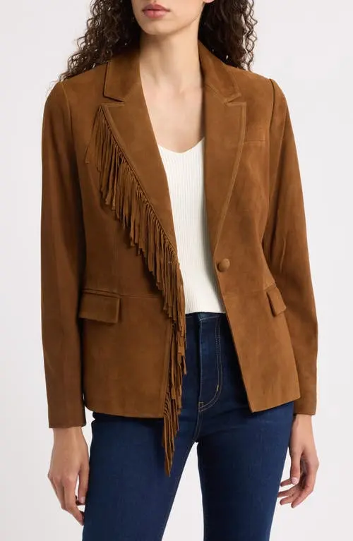 Elie Tahari Adeline Suede Leather Fringe Jacket