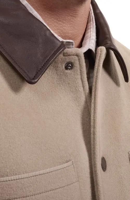 Bugatchi Leather Trim Shirt Jacket - Taupe