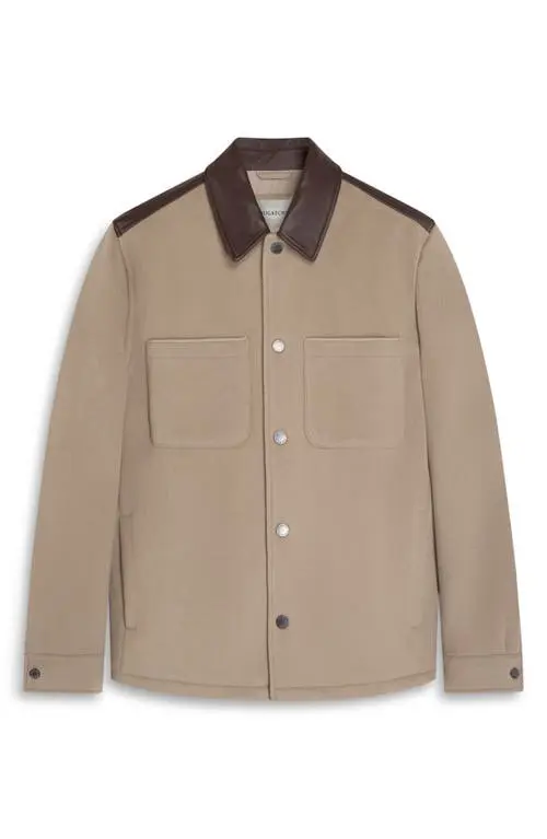 Bugatchi Leather Trim Shirt Jacket - Taupe