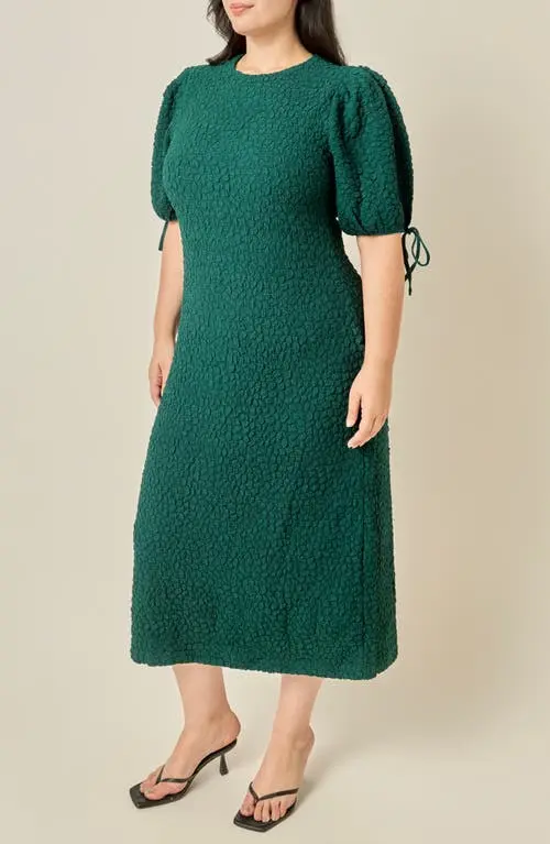 English Factory Smocked Puff Sleeve Midi Dress - Green