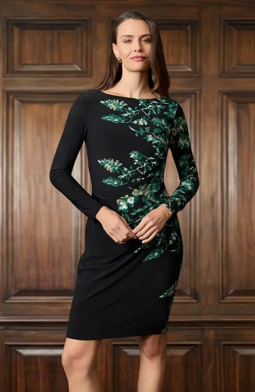 KASPER Floral Long Sleeve Side Pleat Dress