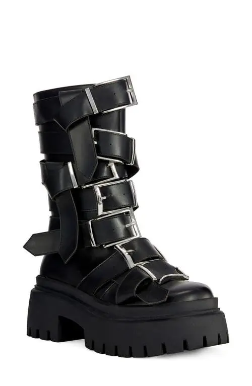 AZALEA WANG Alcetasa Faux Leather Buckle Boot - Black