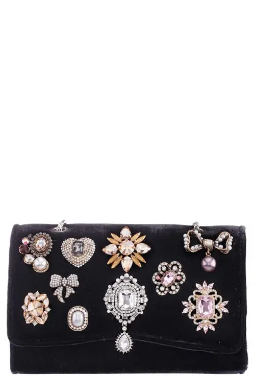 Nina Navi Crystal Brooch Velvet Clutch