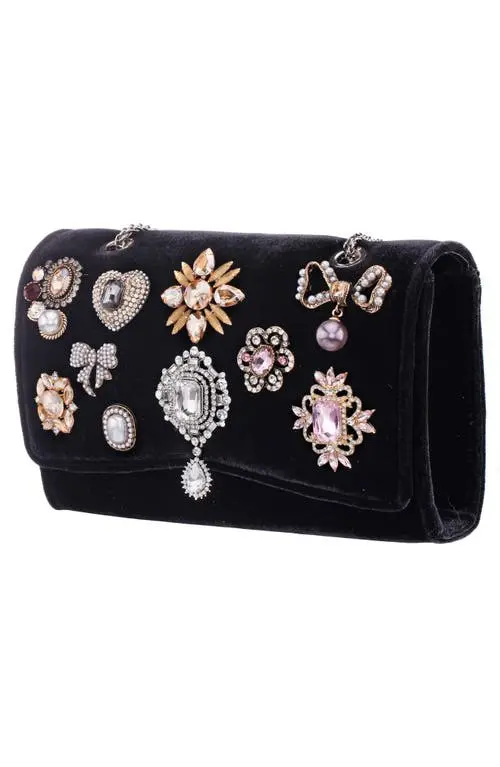 Nina Navi Crystal Brooch Velvet Clutch