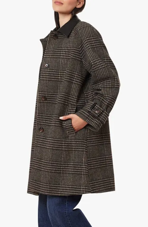 Habitual Plaid A-line Coat With Faux Leather Collar