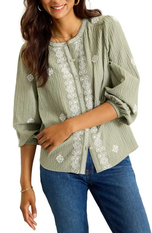 Tommy Bahama Embroidered Gauze Cotton Blend Top - Garden Gate