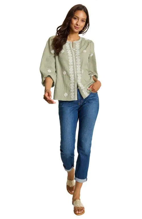 Tommy Bahama Embroidered Gauze Cotton Blend Top