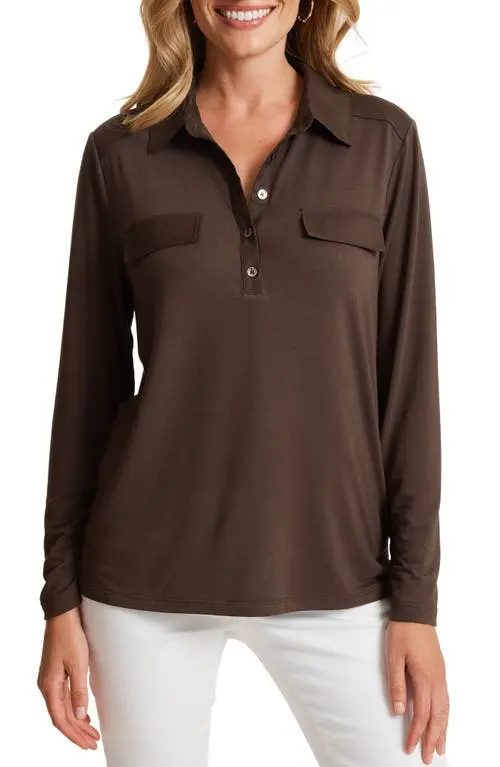 Tommy Bahama Kauai Woven Trim Henley Shirt - Double Chocolate