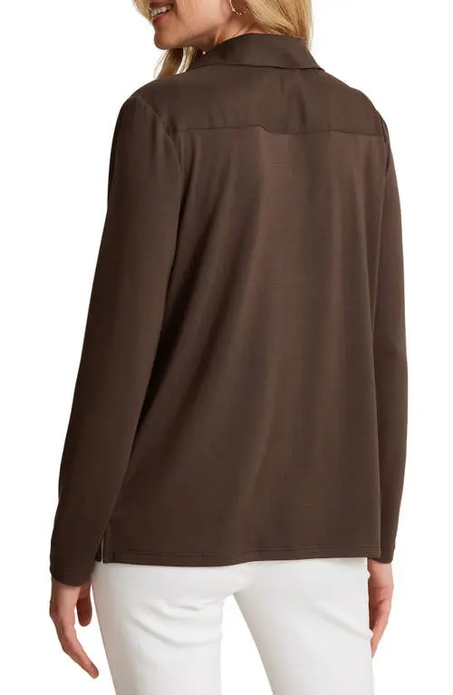 Tommy Bahama Kauai Woven Trim Henley Shirt - Double Chocolate