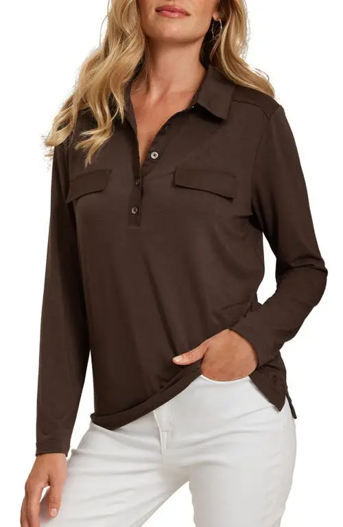 Tommy Bahama Kauai Woven Trim Henley Shirt - Double Chocolate