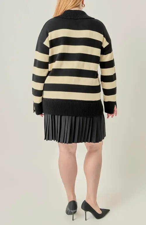 English Factory Mixed Media Striped Pleated Minidress