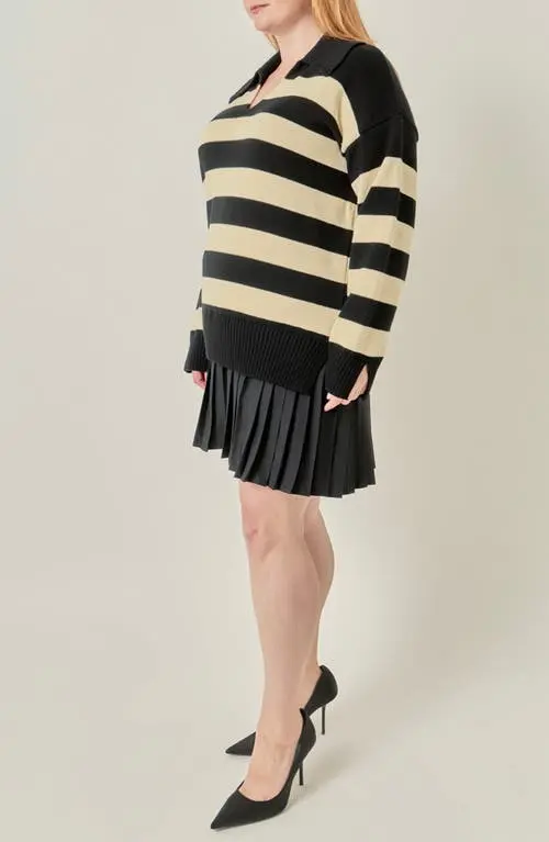 English Factory Mixed Media Striped Pleated Minidress