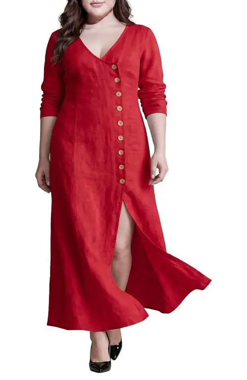 STANDARDS & PRACTICES Button Front Slit Maxi Dress