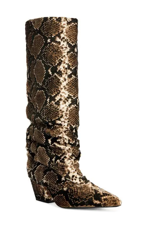 AZALEA WANG Francoise Knee High Slouch Leather Boot - Brown Multi
