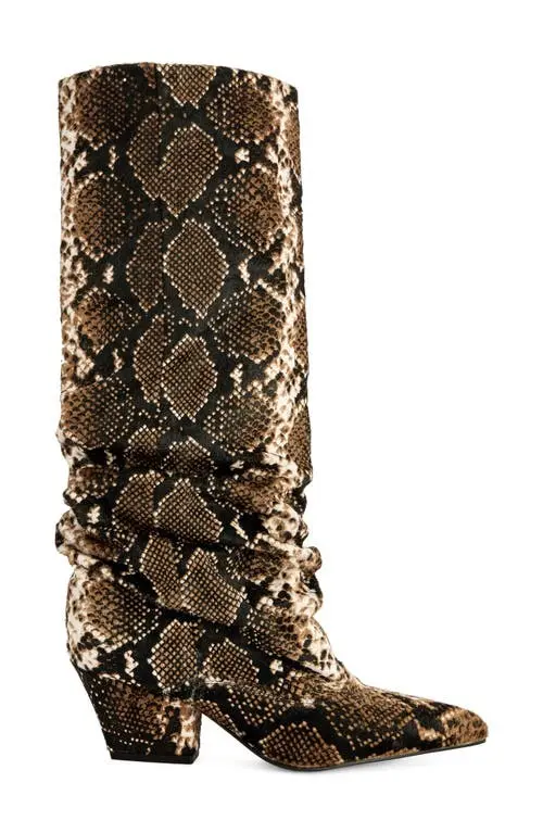 AZALEA WANG Francoise Knee High Slouch Leather Boot - Brown Multi