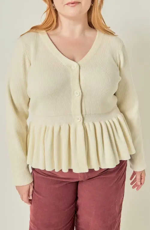 English Factory Peplum Ribbed Knit Cardigan