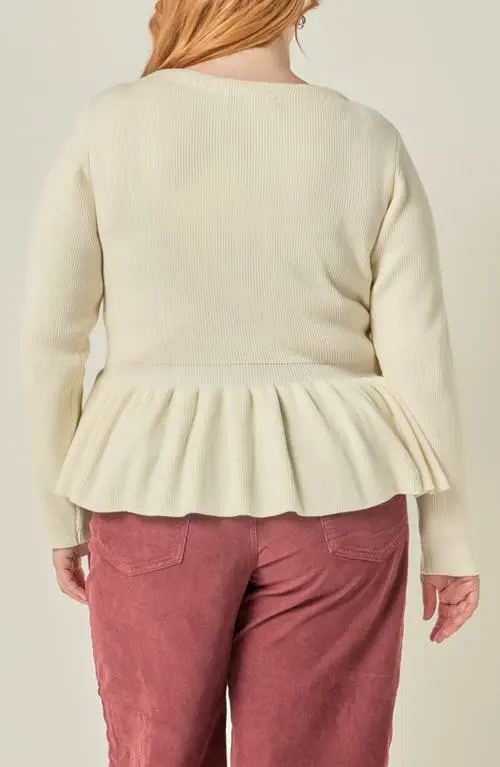 English Factory Peplum Ribbed Knit Cardigan