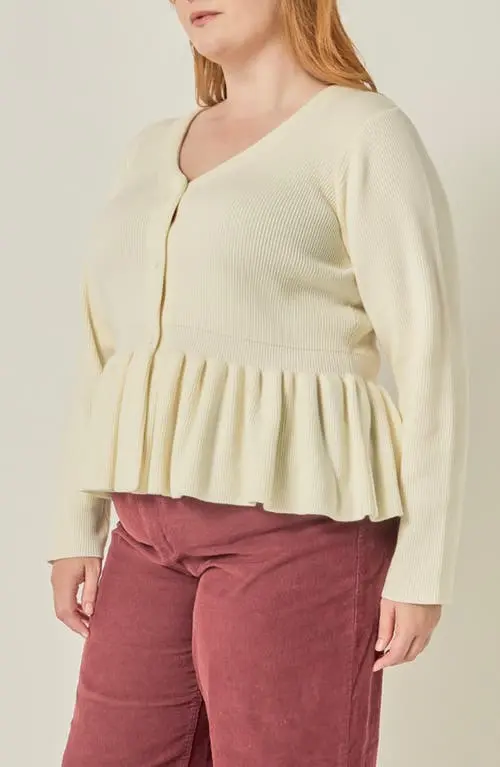 English Factory Peplum Ribbed Knit Cardigan
