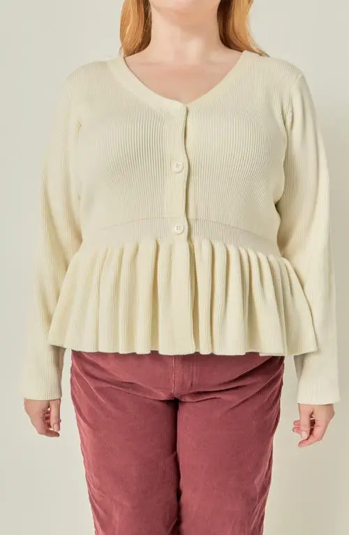 English Factory Peplum Ribbed Knit Cardigan