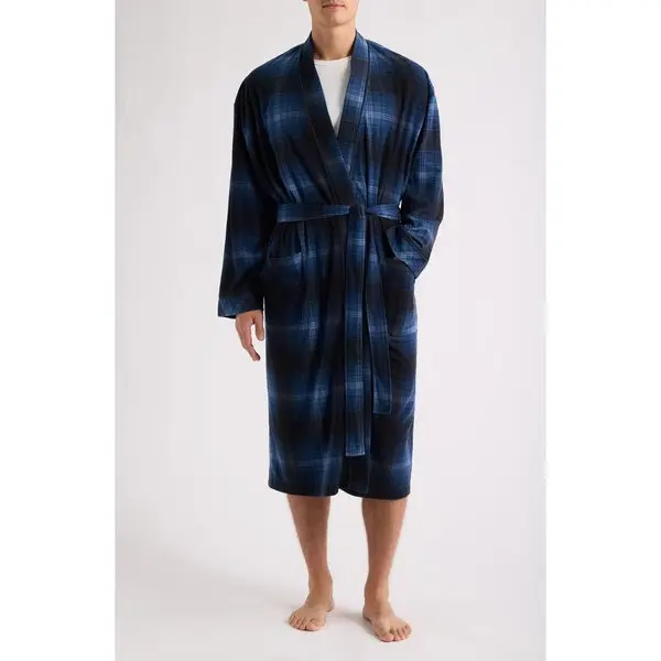 Majestic International Textured Microfleece Kimono Robe - Blue