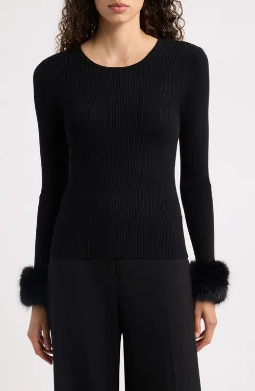 Elie Tahari The Savannah Faux Fur Cuff Sweater - Noir