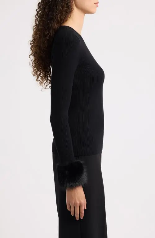 Elie Tahari The Savannah Faux Fur Cuff Sweater