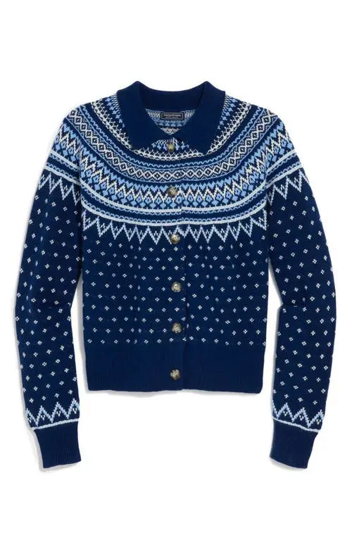 Vineyard Vines Fair Isle Polo Cardigan - Nautical Navy
