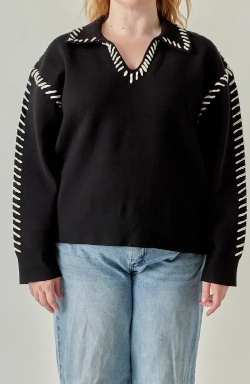 English Factory Blanket Stitch Detail Knit Top