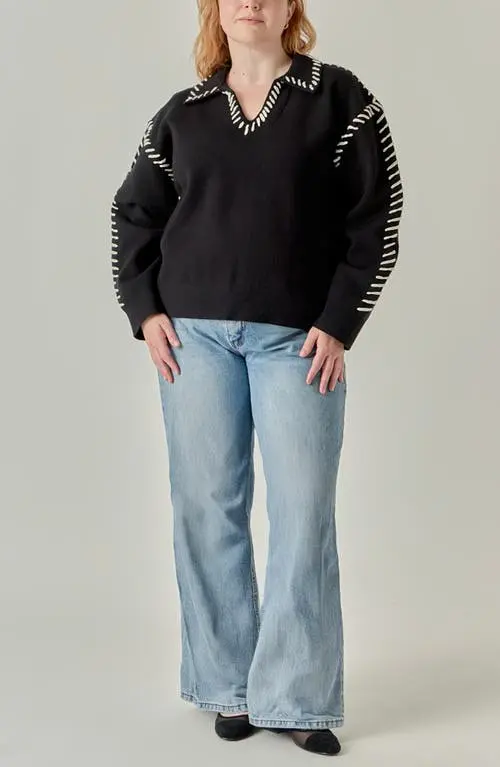 English Factory Blanket Stitch Detail Knit Top