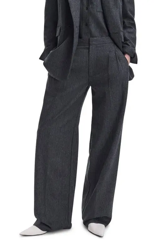 Rag & Bone Lawrence Wide Leg Wool Blend Tailored Pants - Charcoal Multi