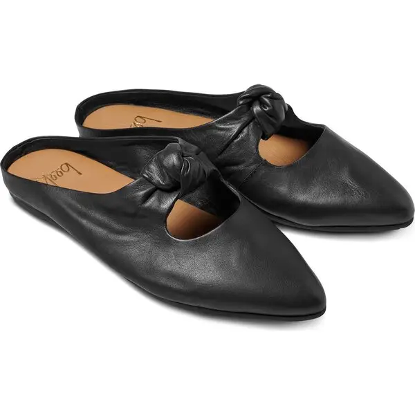 Beek Noddy Leather Flat Mule - Black