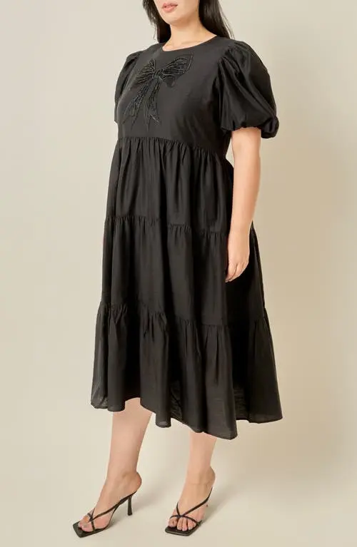 English Factory Bow Puff Sleeve Midi Dress