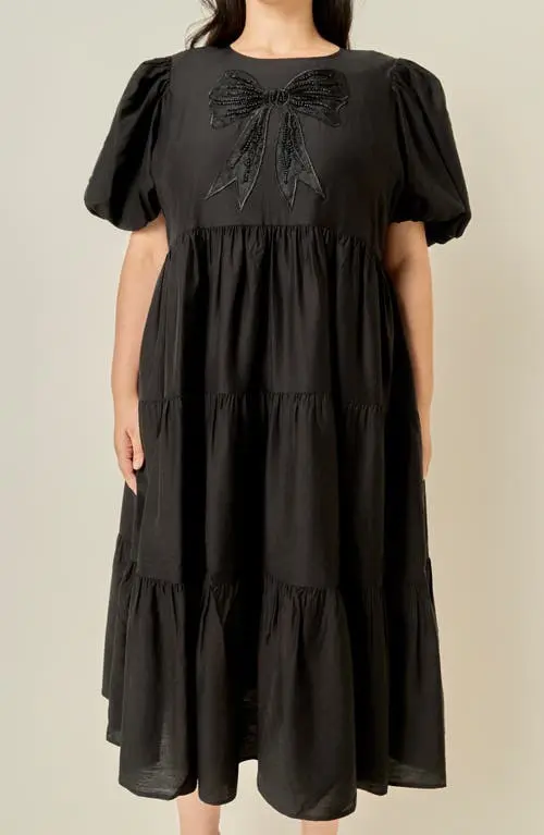 English Factory Bow Puff Sleeve Midi Dress
