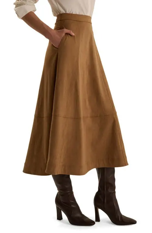 FAVORITE DAUGHTER The Aspen Faux Suede Midi Skirt - Camel