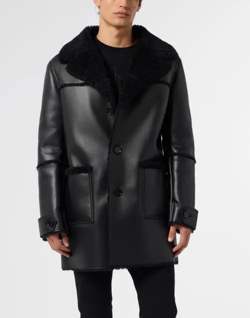 Philipp Plein Long Shearling Jacket - Black