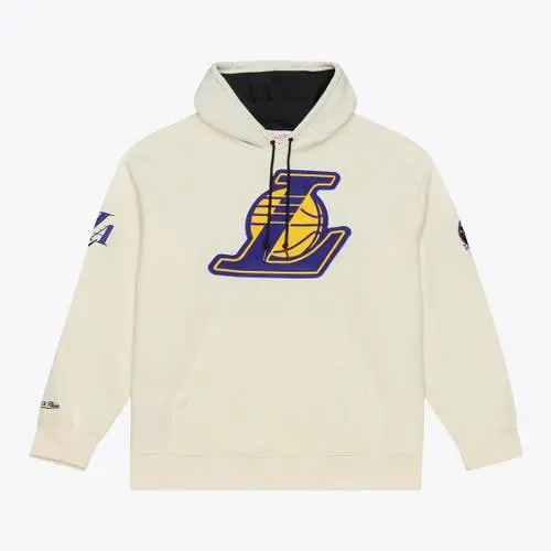 Mitchell & Ness Los Angeles Lakers Hardwood Classics Chainstitch Premium Fleece Hoodie - Cream