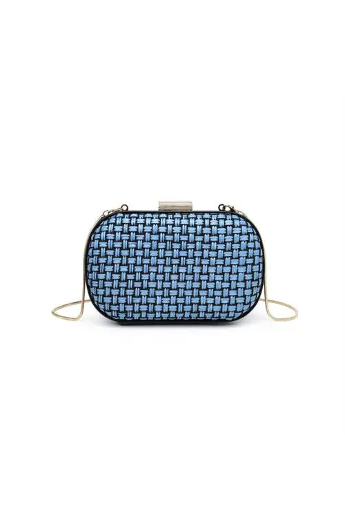 URBAN EXPRESSIONS Woven Box Clutch With Sculpted Clasp - Blue Black