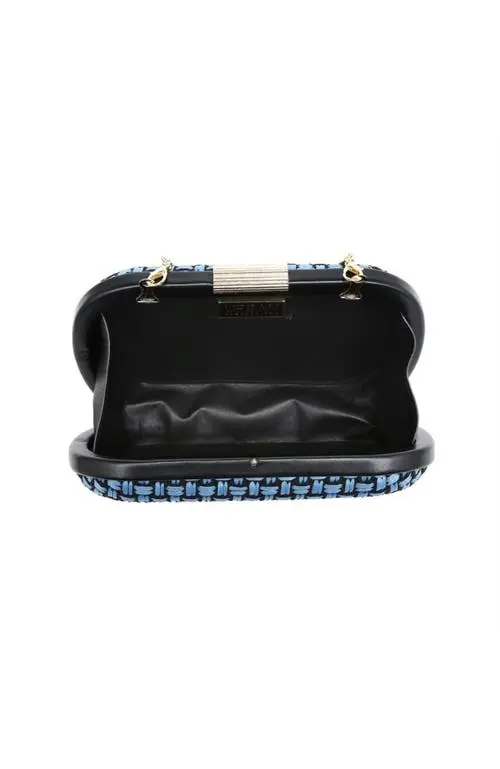 URBAN EXPRESSIONS Woven Box Clutch With Sculpted Clasp - Blue Black