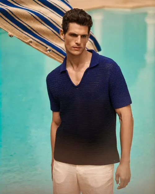 Orlebar Brown Batten Crochet Gradient Dye Polo Shirt