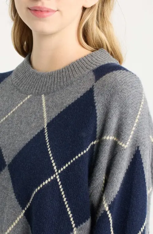 REFORMATION Oversized Recycled Cashmere & Wool Argyle Sweater - Thunder Multi Argyle
