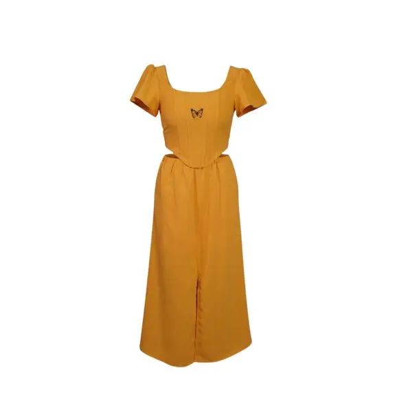 MISS MAGIC Embroidered Butterfly Cutout Midi Skirt
