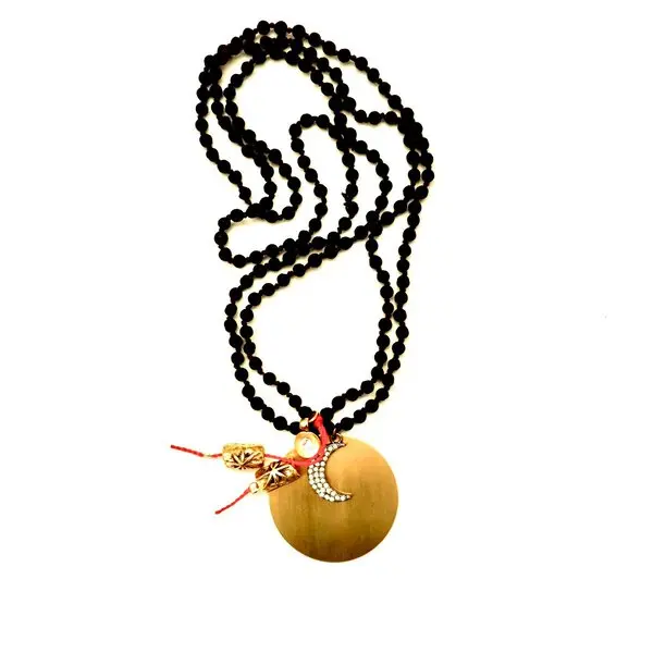 Persia Donà Jewelry Black / Gold Circle X Moon Necklace - Black/gold