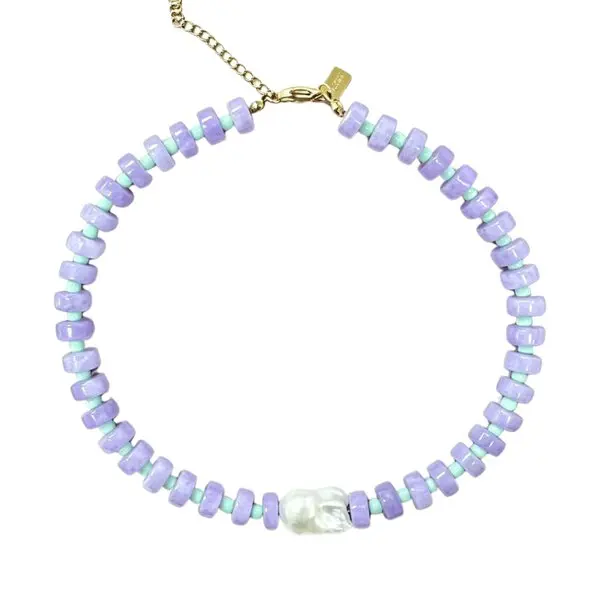 CHRISTINA GREENE Lavender Fields Baroque Pearl Beaded Necklace - Purple