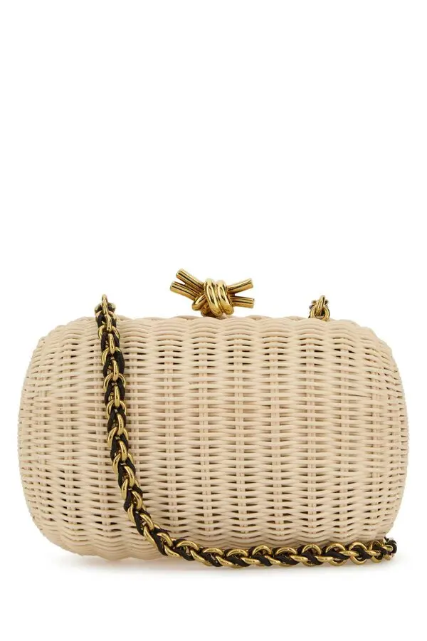 Bottega Veneta Raffia Knot Clutch With Golden Metal Finishing - Brown
