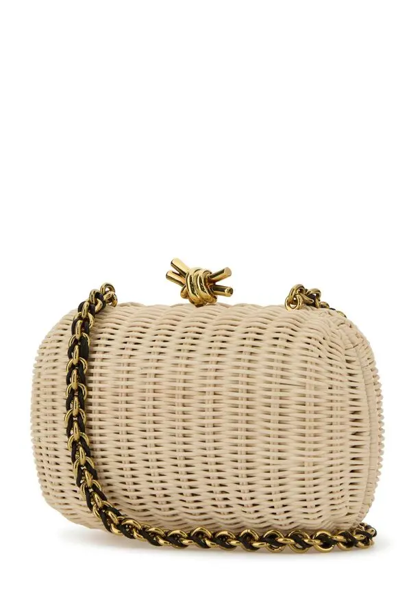 Bottega Veneta Raffia Knot Clutch With Golden Metal Finishing