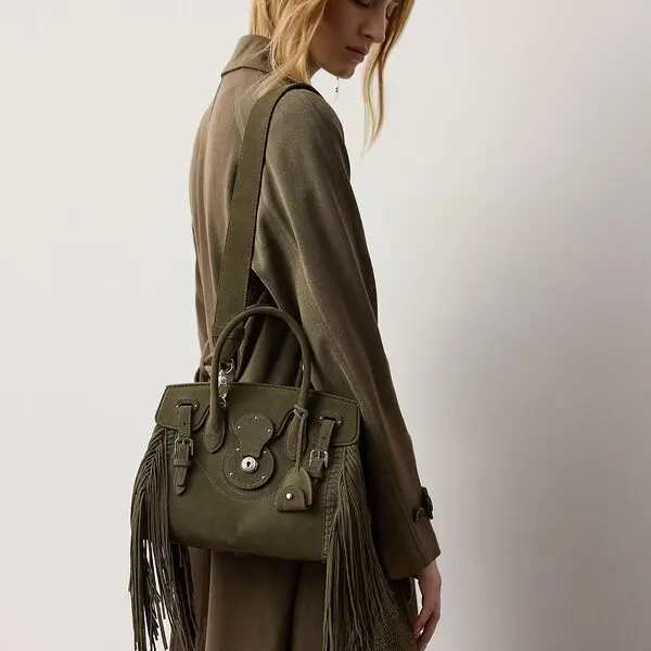 Ralph Lauren Soft Ricky 27 Fringe-trim Calf-suede Bag - Cypress