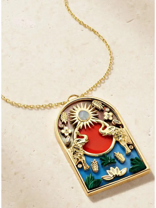 L'ATELIER NAWBAR Noah's Arch Elephant 18-karat Multi-stone Pendant Necklace - Gold