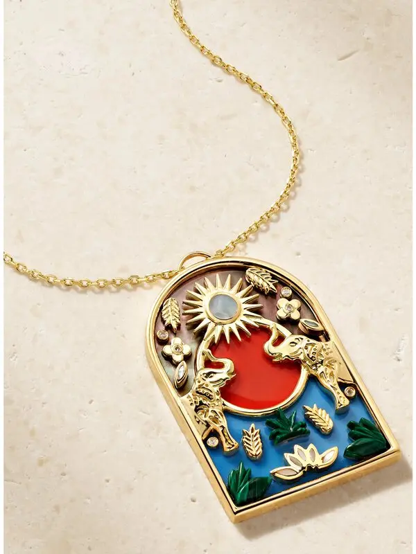 L’ATELIER NAWBAR L'atelier Nawbar Noah's Ark Elephant 18-karat Multi-stone Pendant Necklace - Gold